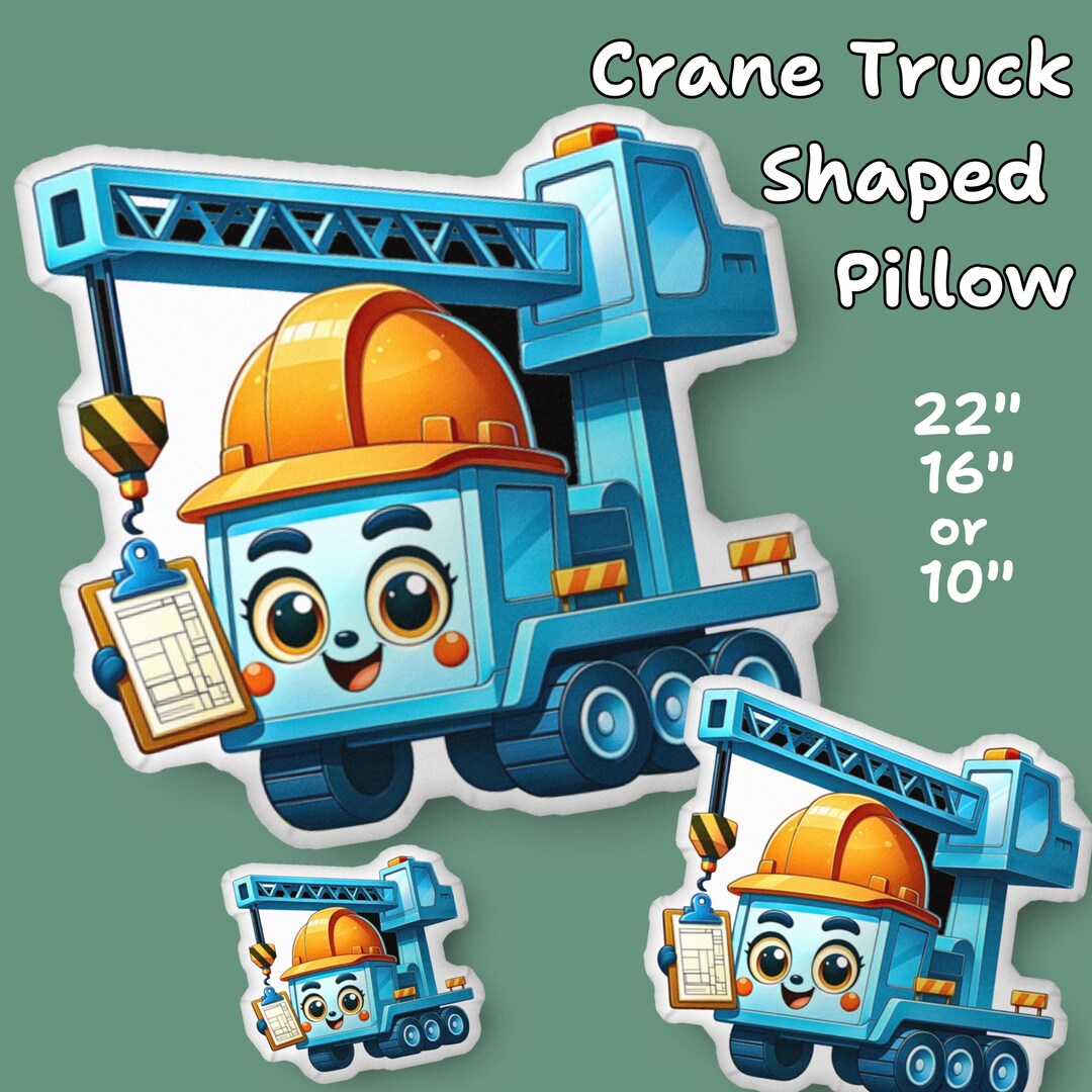 Yellow Blue Crane Truck With Face, Custom Shaped Pillow, Construction ...