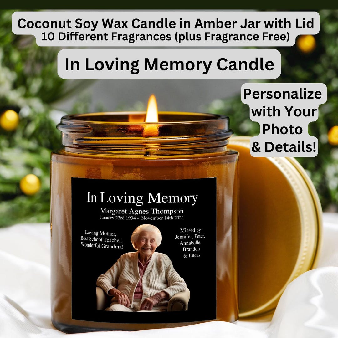 In Loving Memory, in Memoriam - Your Photo & Words, Candle Amber Jar ...