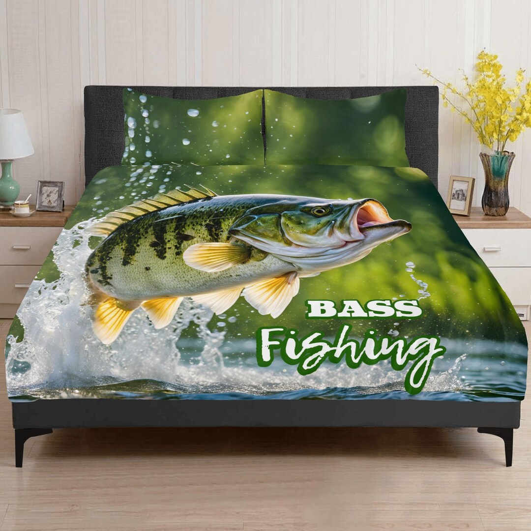 Bass Fishing Design Bed Sheet Set 3 Pcs Beddings Soft Comfortable Dads ...