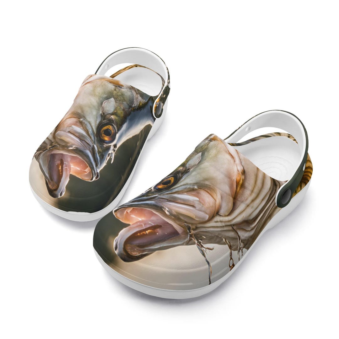 Bass Fish Head Men's Lightweight Nursing Sandals Clogs Fisherman Angler ...