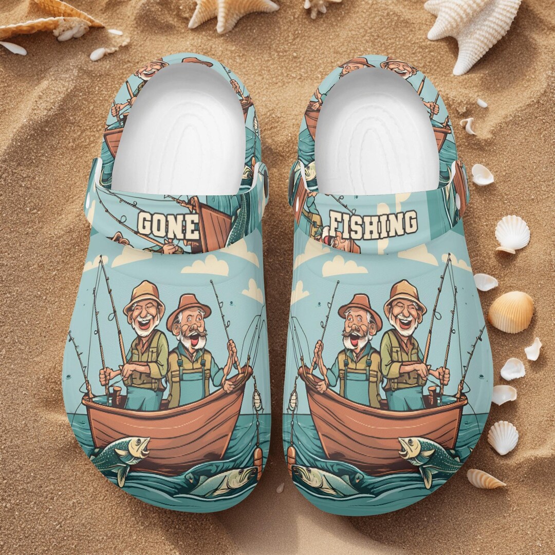Gone Fishing Men's Lightweight Nursing Sandals Clogs Fisherman Angler ...