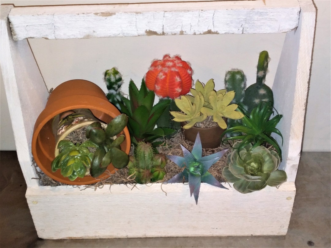 Faux Succulents Cactus Planter Box With Handle Colorful, Farmhouse - - Etsy
