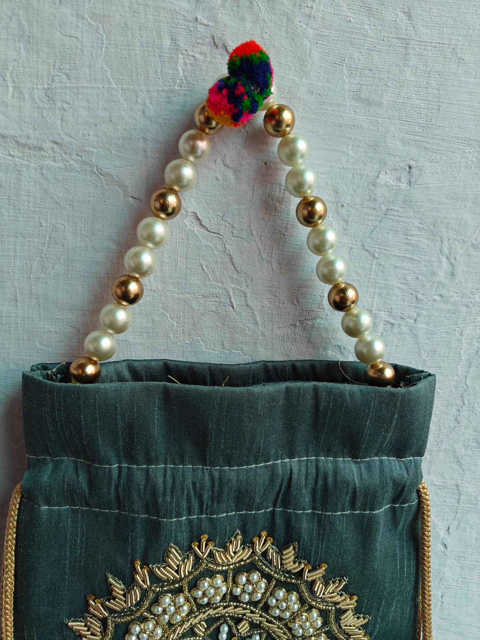 Indian Designer Potli Bag for Women, Golden Border Silk Traditional ...