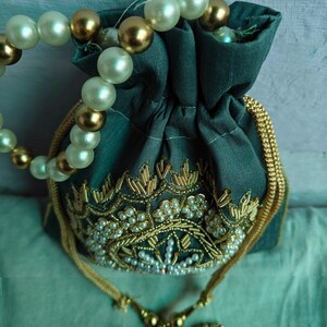 Indian Designer Potli Bag for Women, Golden Border Silk Traditional ...