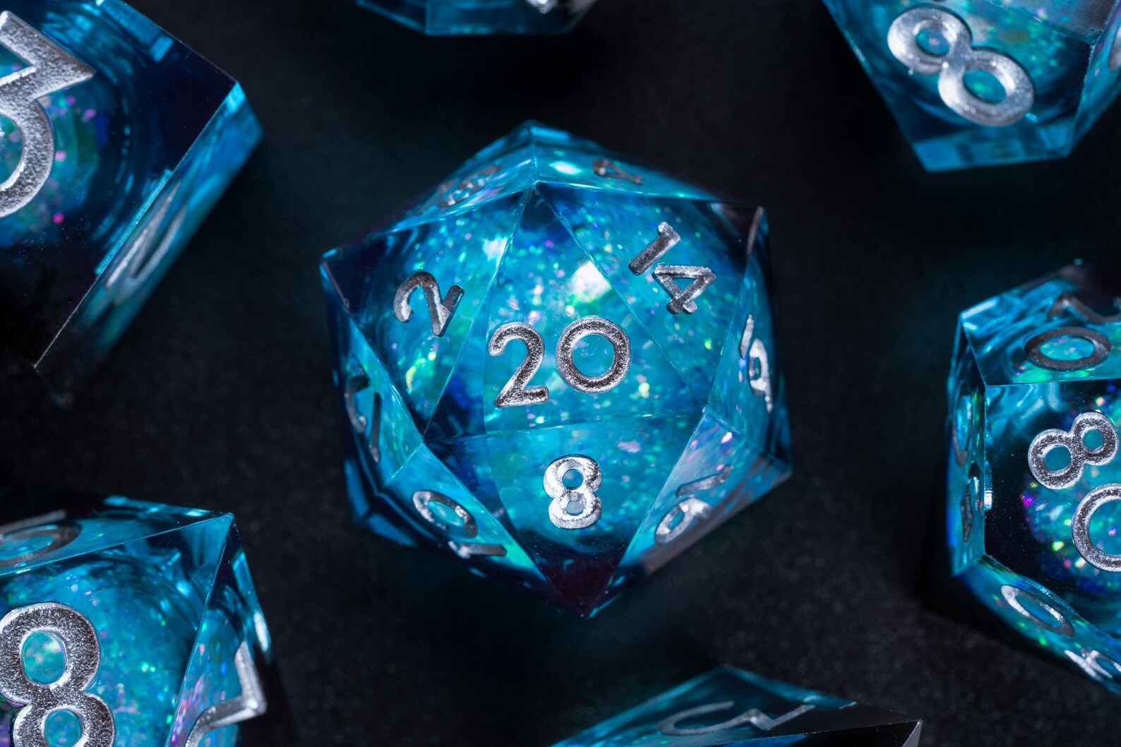 Blue Liquid Core Dice Set – Frosty DND and RPG Dices for Tabletop Board ...