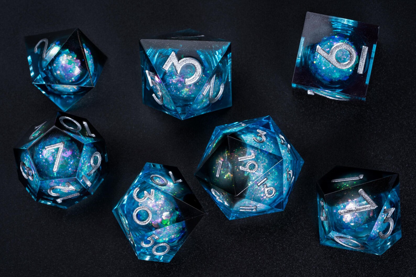 Blue Liquid Core Dice Set – Frosty DND and RPG Dices for Tabletop Board ...