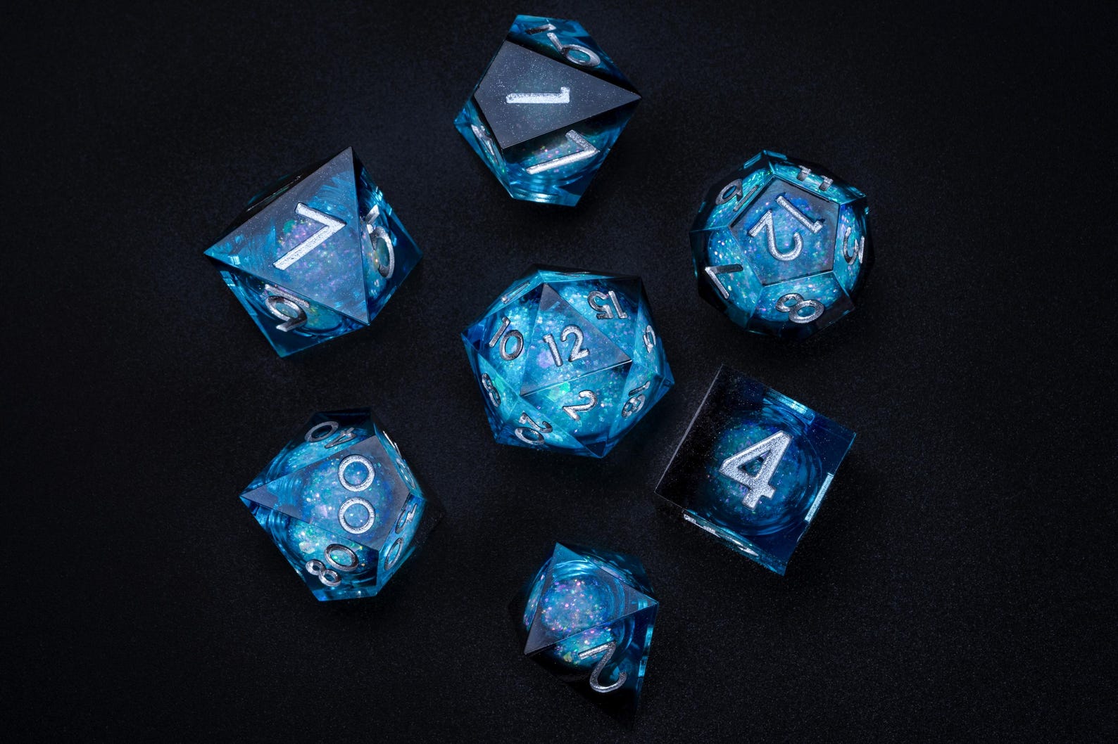 Blue Liquid Core Dice Set – Frosty DND and RPG Dices for Tabletop Board ...