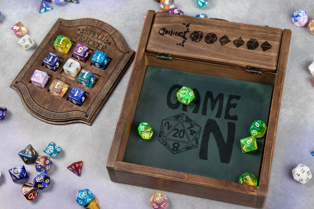 Custom Wooden DND Dice Box Tray RPG Dice Rolling Mat Tabletop Games D&D ...