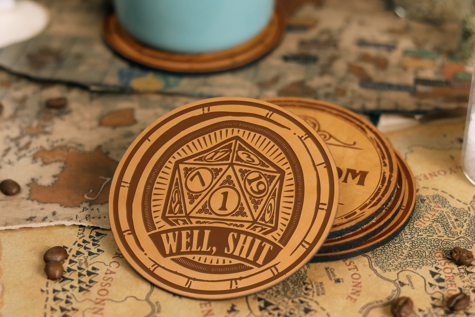Dungeon and Dragons Leather Coasters Set 4 DnD Gift | Etsy