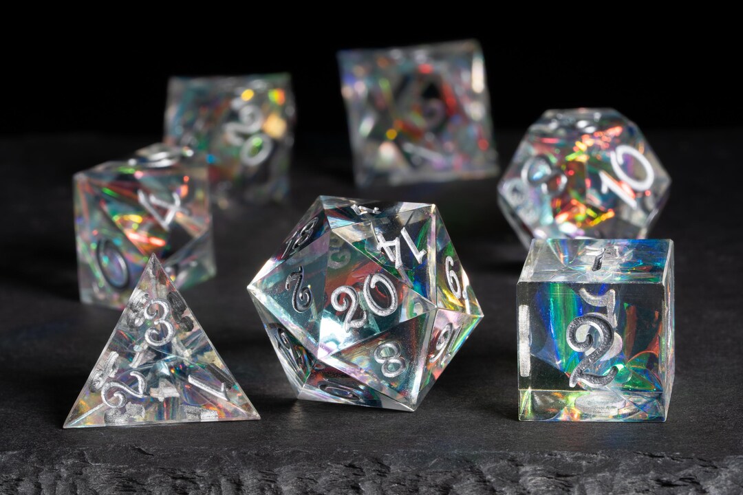 Sparkling Crystal Core Dice Set – Frosty DND and RPG Dices for Tabletop ...