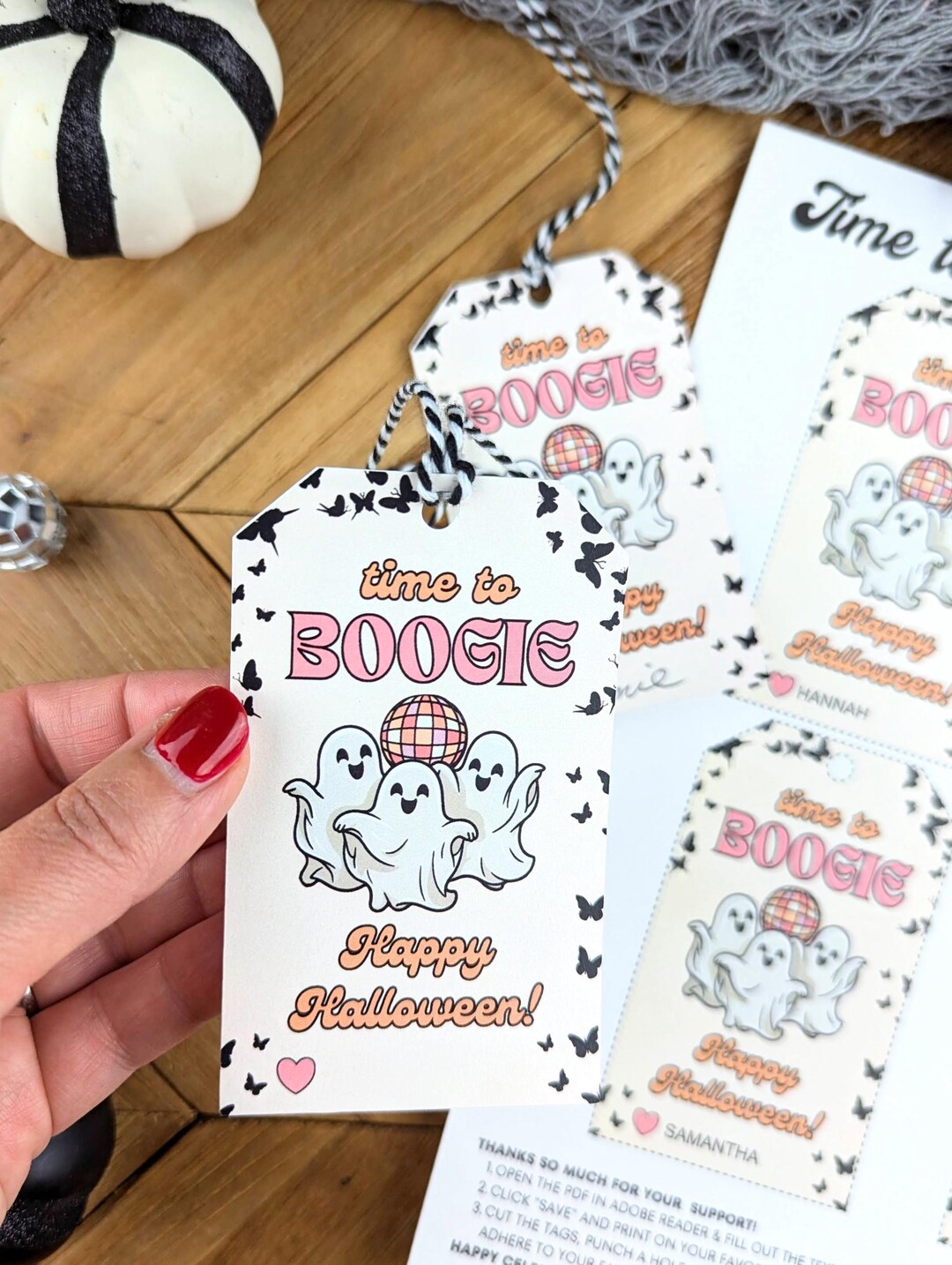 Time to Boogie Printable Gift Tags, Boo Bucket Tags – Ghosts, Disco ...