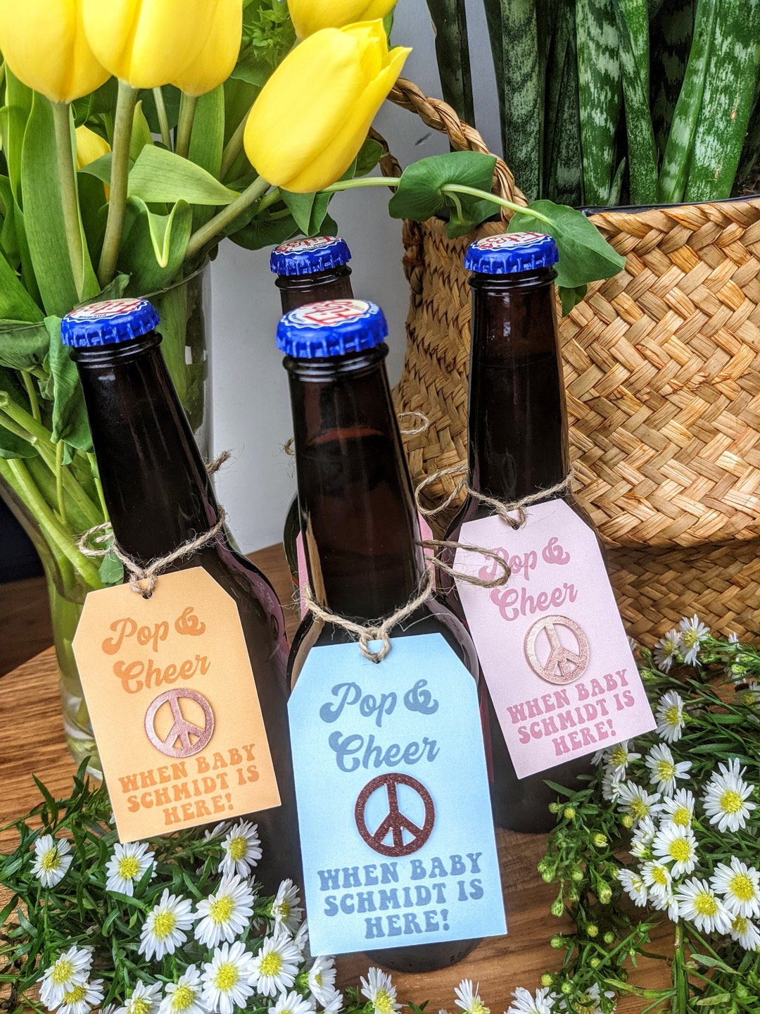 Custom Retro Peace Sign Baby Shower Favor Tags: Baby Shower Champagne ...