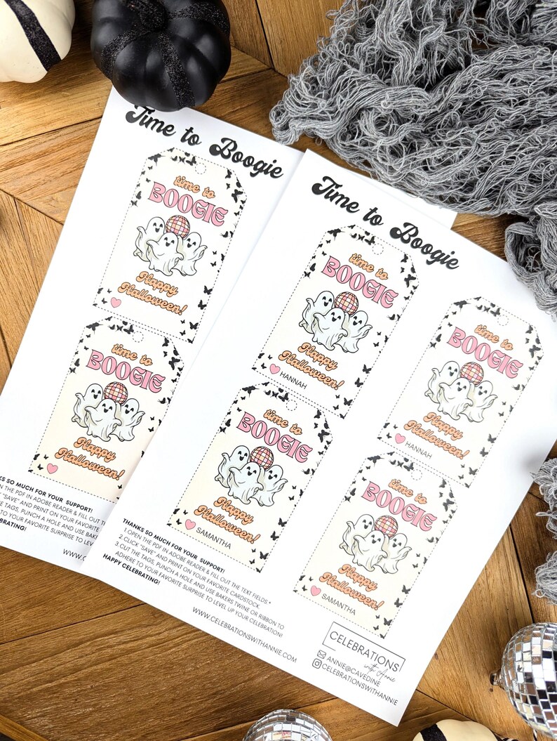 Time to Boogie Printable Gift Tags, Boo Bucket Tags – Ghosts, Disco ...
