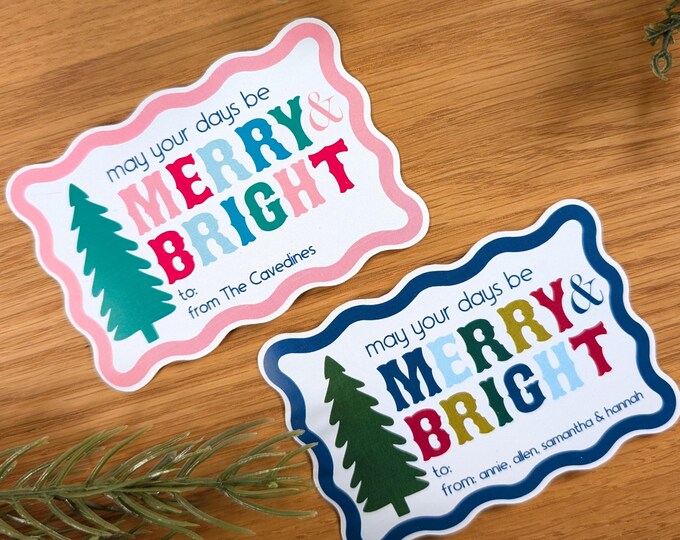 Personalized Merry & Bright Christmas Stickers | Custom Bold or Pastel ...