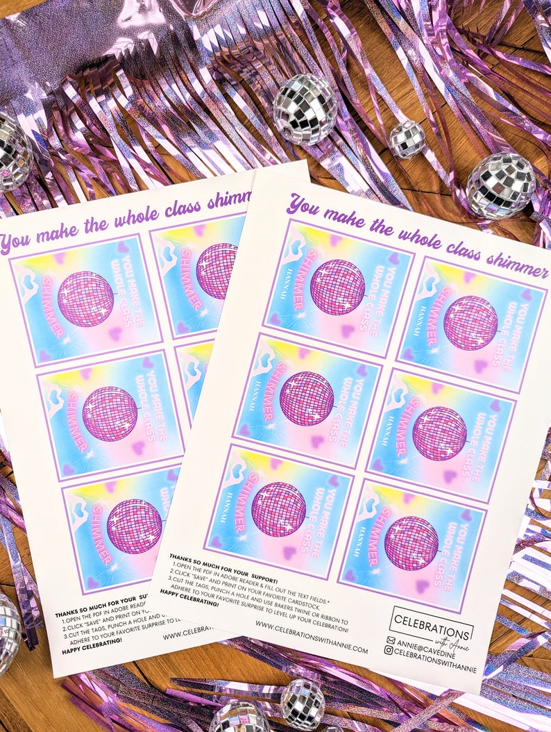 Shimmer Valentine Cards: Printable Swiftie Class Valentines (PDF) - Etsy