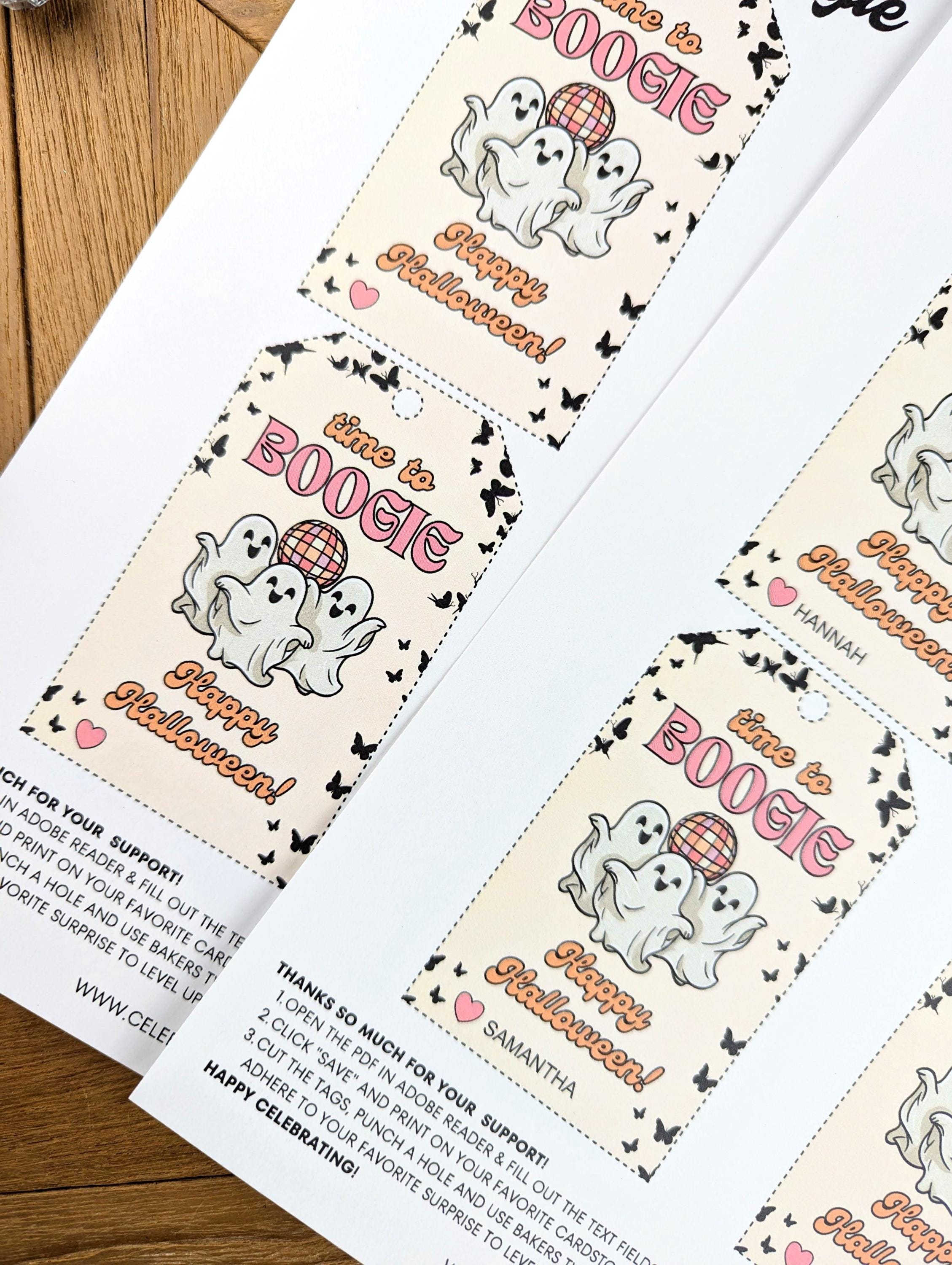 Time to Boogie Printable Gift Tags, Boo Bucket Tags – Ghosts, Disco ...
