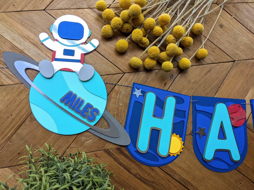 Outer Space Happy Birthday Banner: Galactic, Space, Astronaut Birthday ...