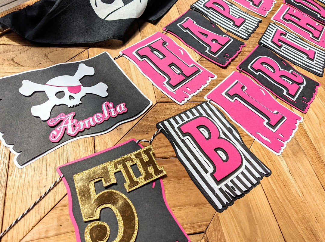 Pirate Happy Birthday Banner, Pink Pirate - Etsy