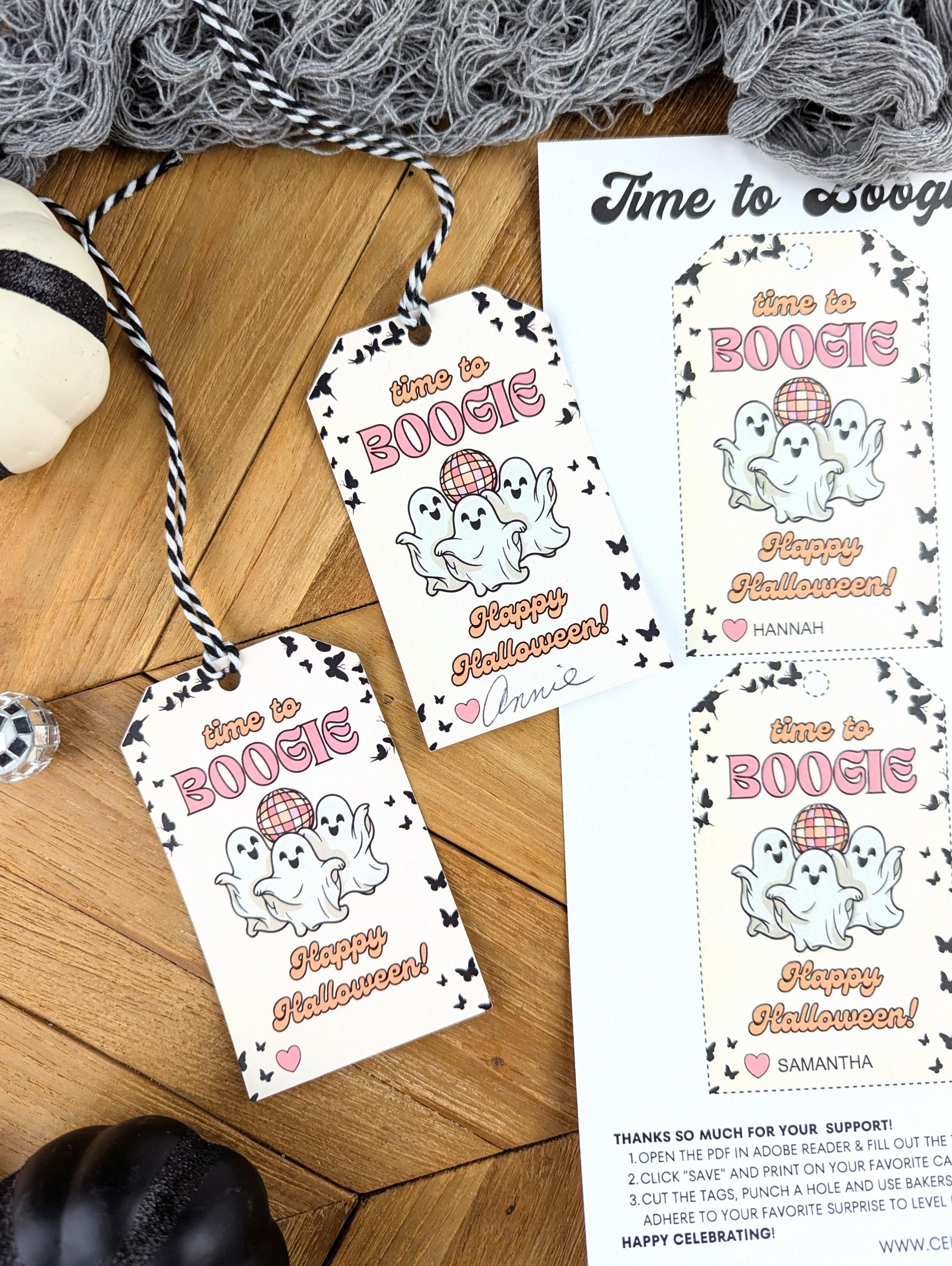 Time to Boogie Printable Gift Tags, Boo Bucket Tags – Ghosts, Disco ...