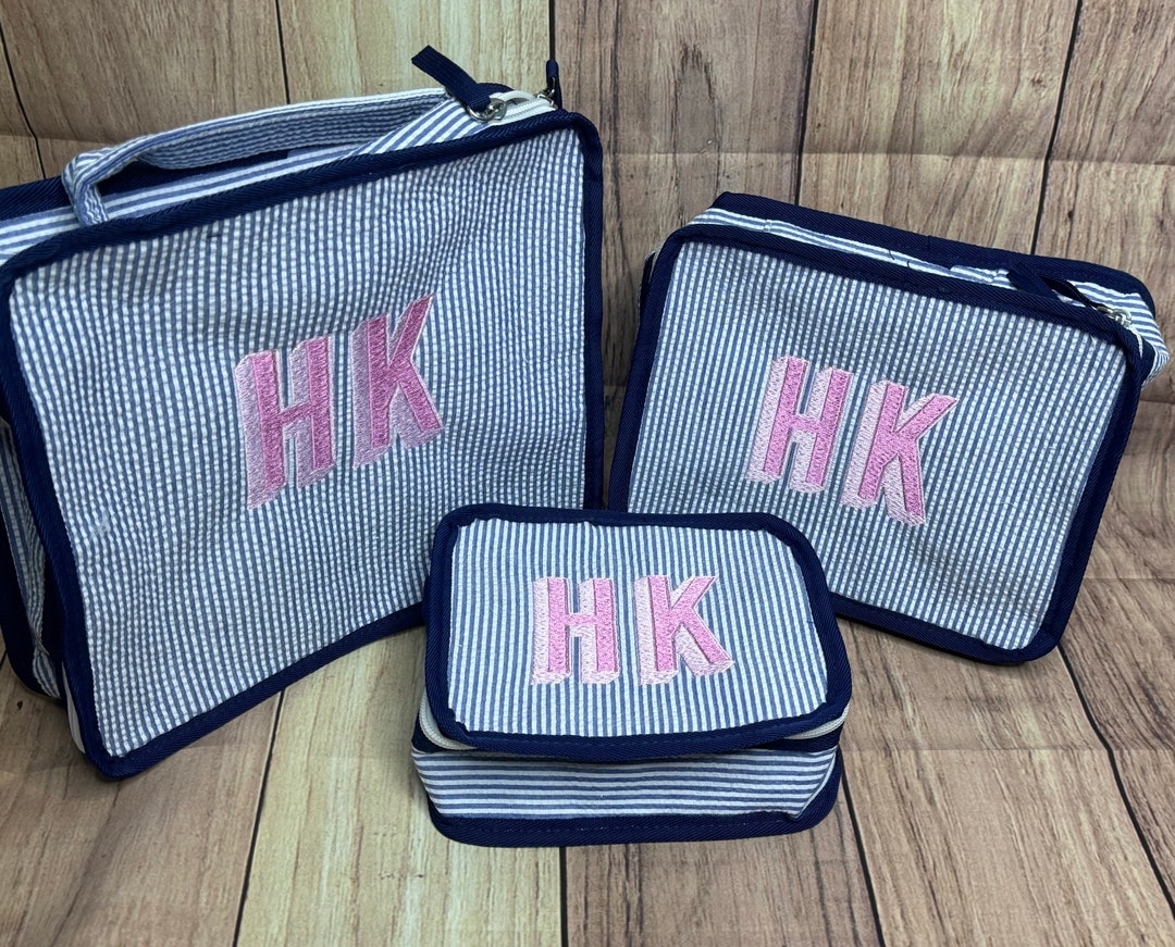 Stacked Monogrammed Seersucker Packing Cube, Set of 3, Personalized ...