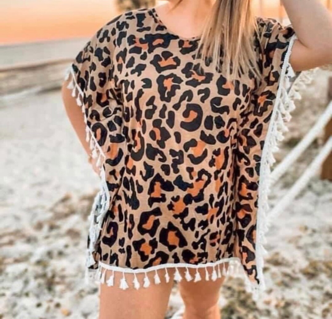 Monogrammed Pompom Leopard Swimsuit Cover Up, Beach Wear - Etsy