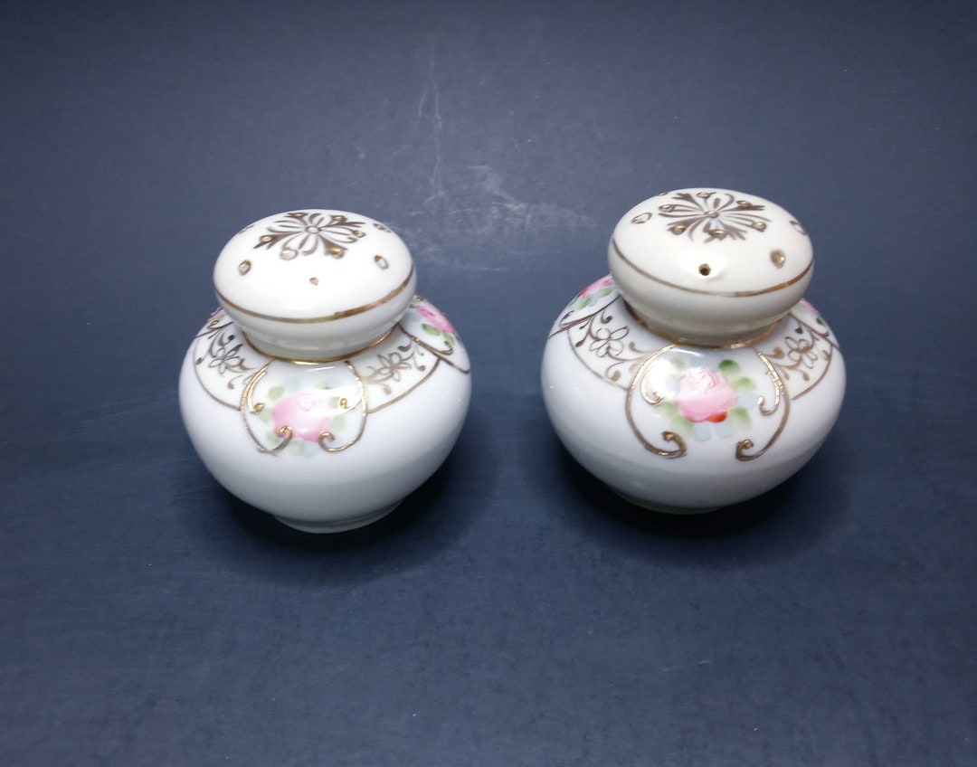 Salt and Pepper Set With Rose Motif and Gold Accents - Etsy