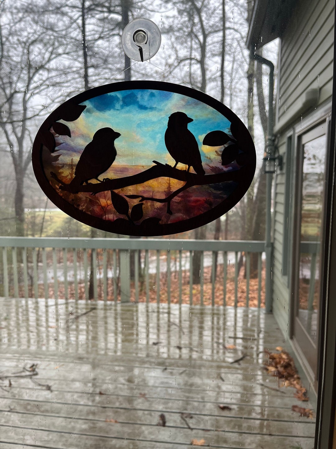 Bird Suncatcher for Window, Wooden Faux Stained Glass Sun Catcher, Bird ...