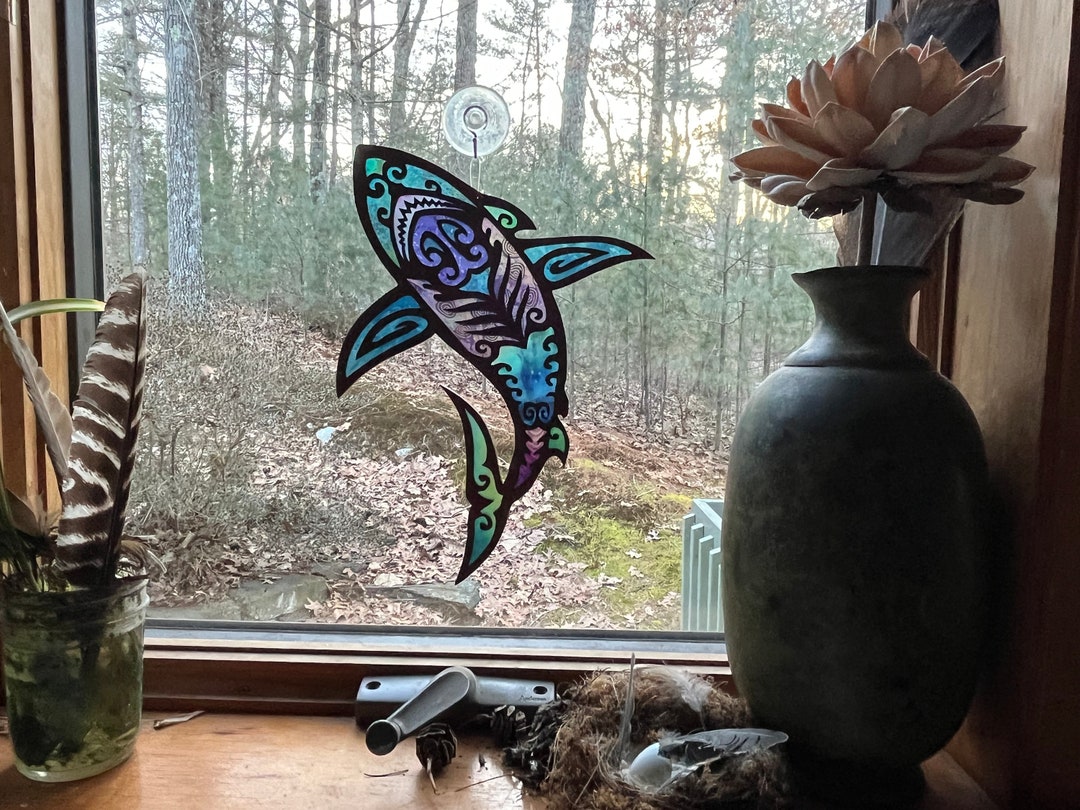 Shark Suncatcher With Tribal Hawaiian Designs, Perfect Gift for Ocean ...