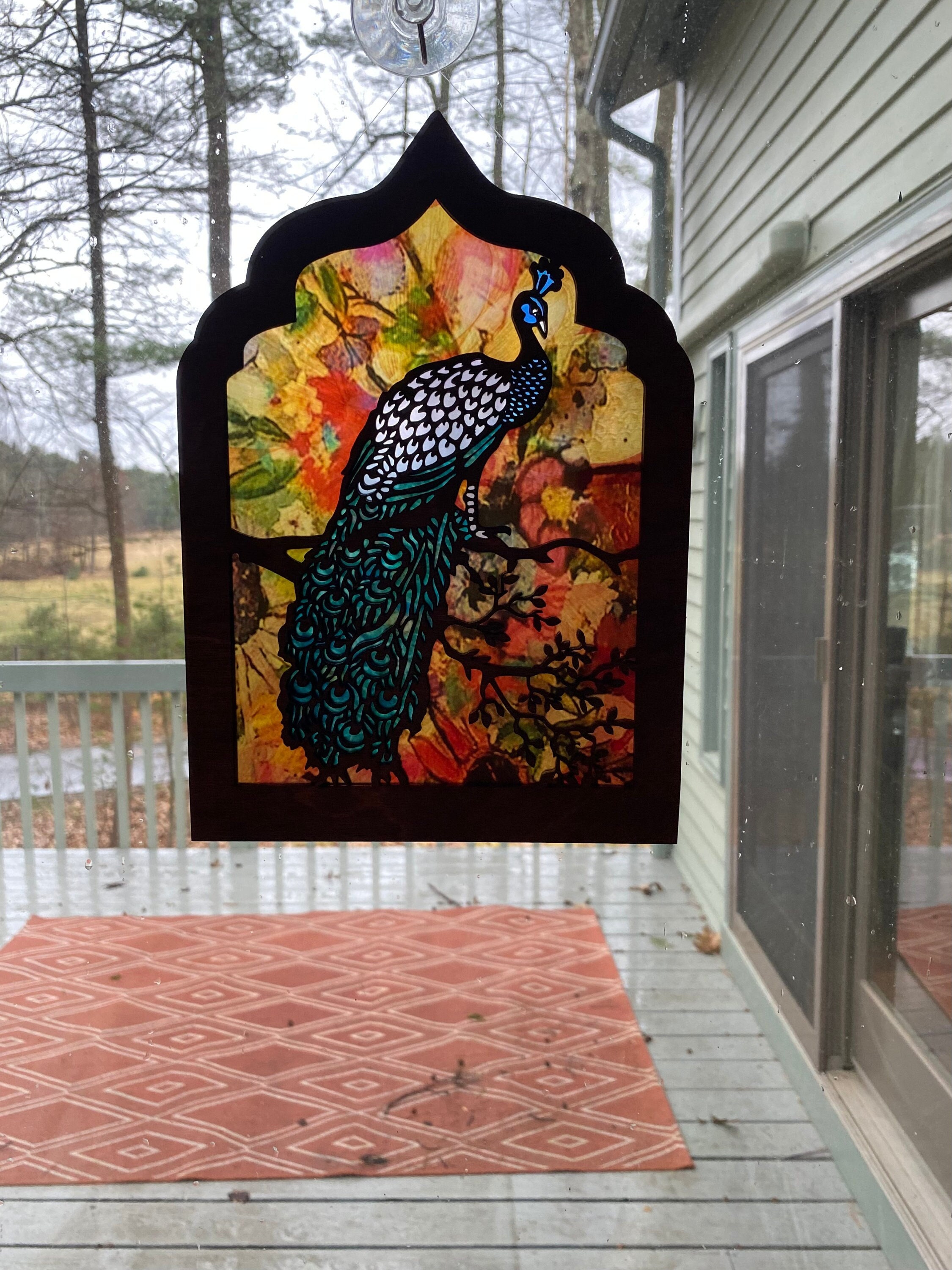 Glass Art Peacock Sun-catcher Bird Art Cooper wire peacock Colorful ...