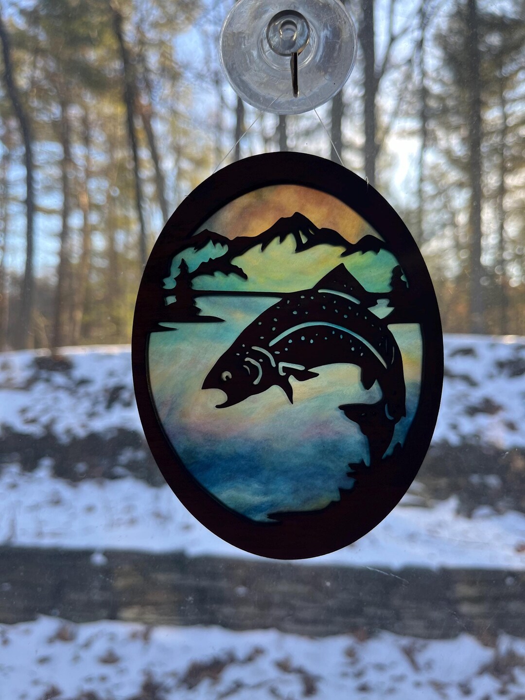 Rainbow Trout Suncatcher MINI for Window- Wooden Fish Sun Catcher ...