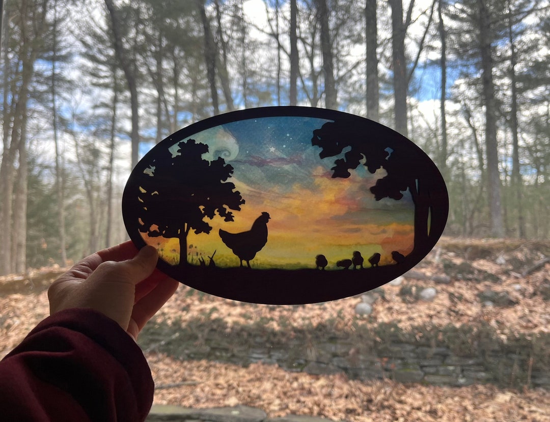 Chicken Suncatcher, Mama and Baby Chicks Wood Window Suncatcher Mother ...