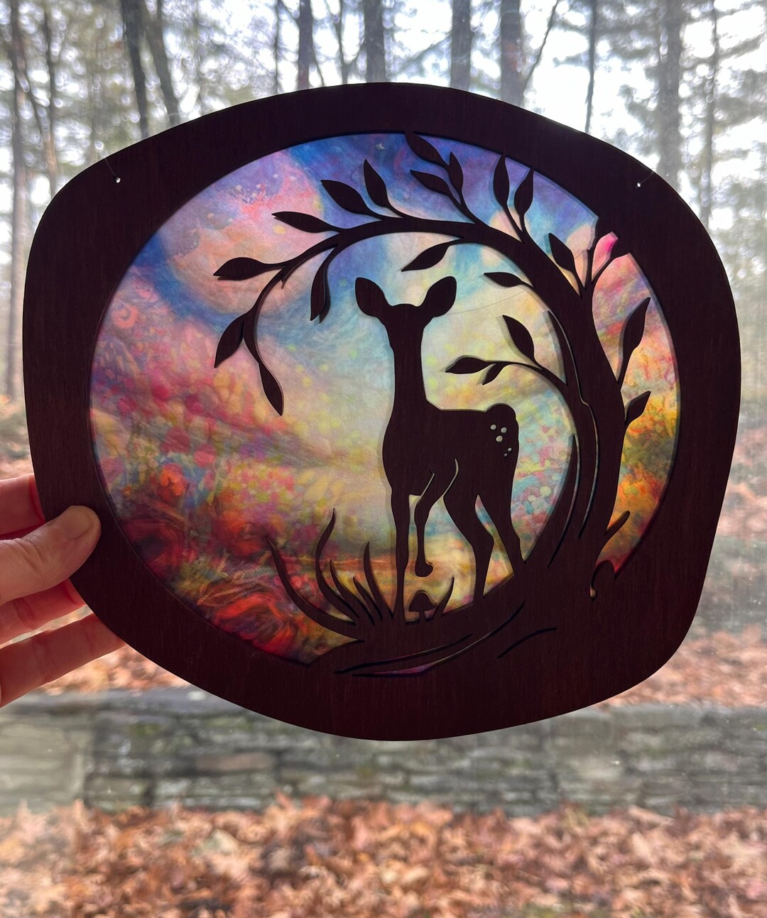 Deer Suncatcher for Window, Wooden Folk Style Sun Catcher, Gift for Dad ...