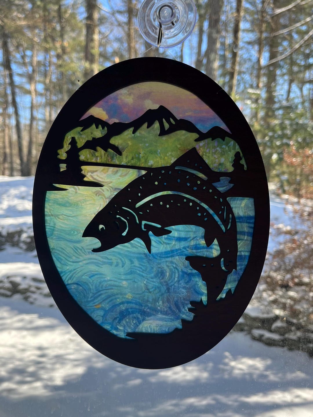 Rainbow Trout Suncatcher for Window- Wooden Fish Sun Catcher Perfect ...