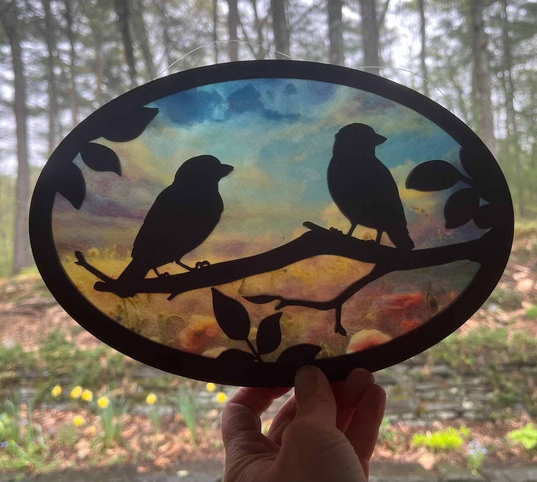 Bird Suncatcher, Wooden Faux Stained Glass Sun Catcher, Bird Lover Gift ...
