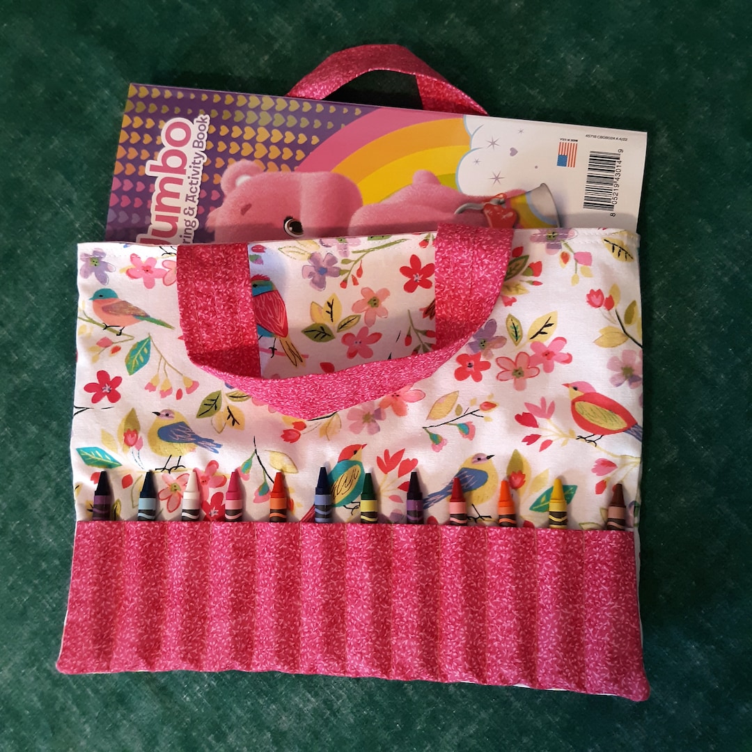 Coloring Book Bag for Crayons, Birds Print Travel Tote Bag, Kids Art ...