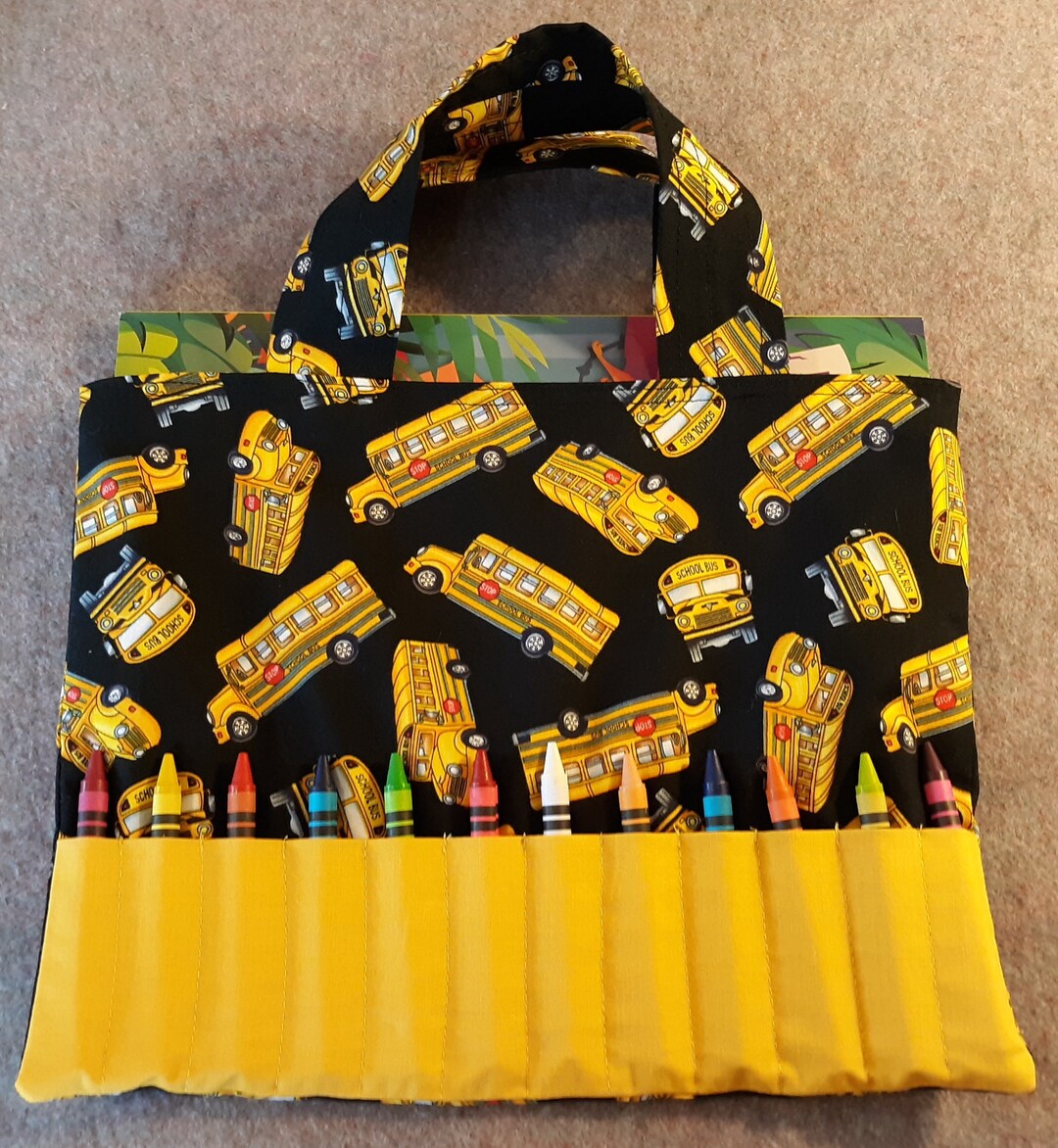 Coloring Book Bag for Crayons, School Bus Travel Tote Bag, Kids Art ...