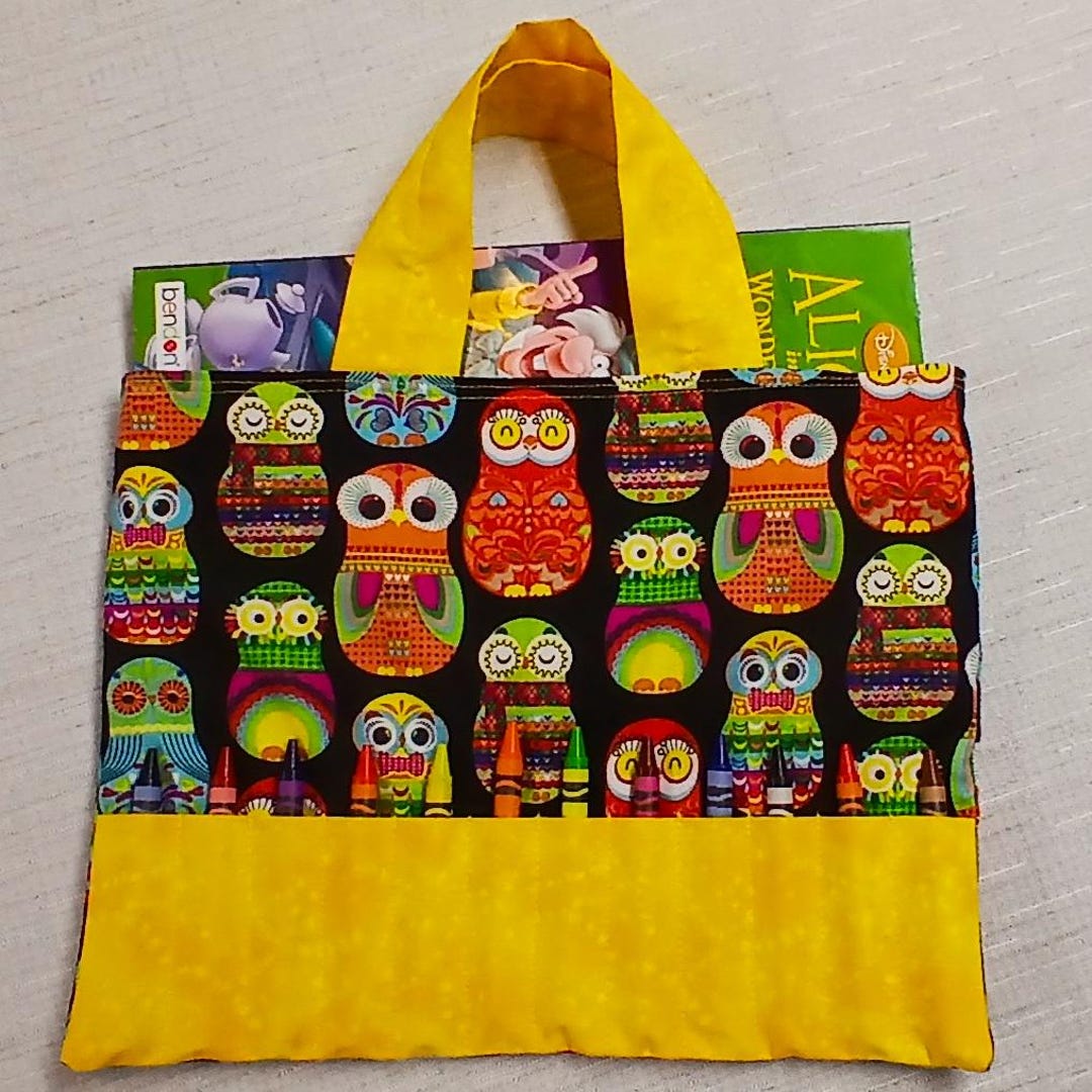 Coloring Bag for Kids, Children's Art Bag, Owls Yellow 100% Cotton ...