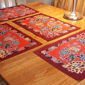 Indonesian Tulis Batik Placemats, Handmade Batik Table Mats, Vintage ...