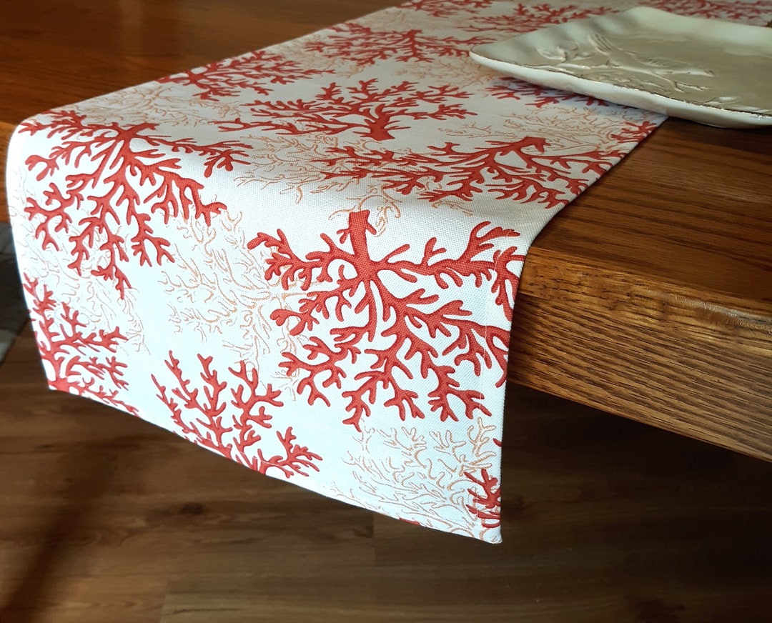 Summer Coastal Decor Table Runner, Sea Coral Table Runner, Beach Theme ...