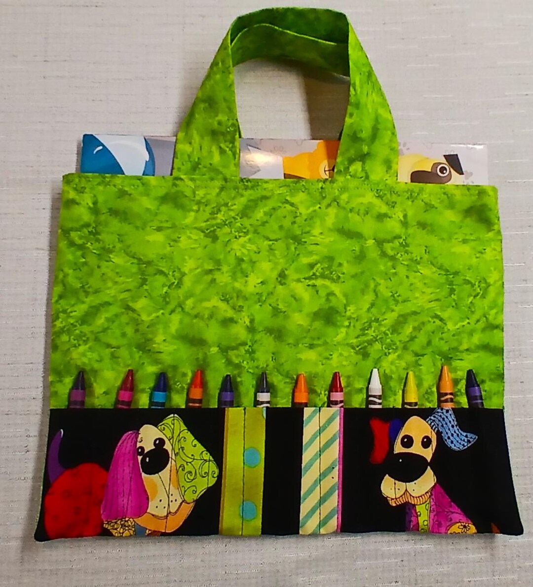 Coloring Bag for Kids, Children's Art Bag, Dogs Green 100% Cotton ...