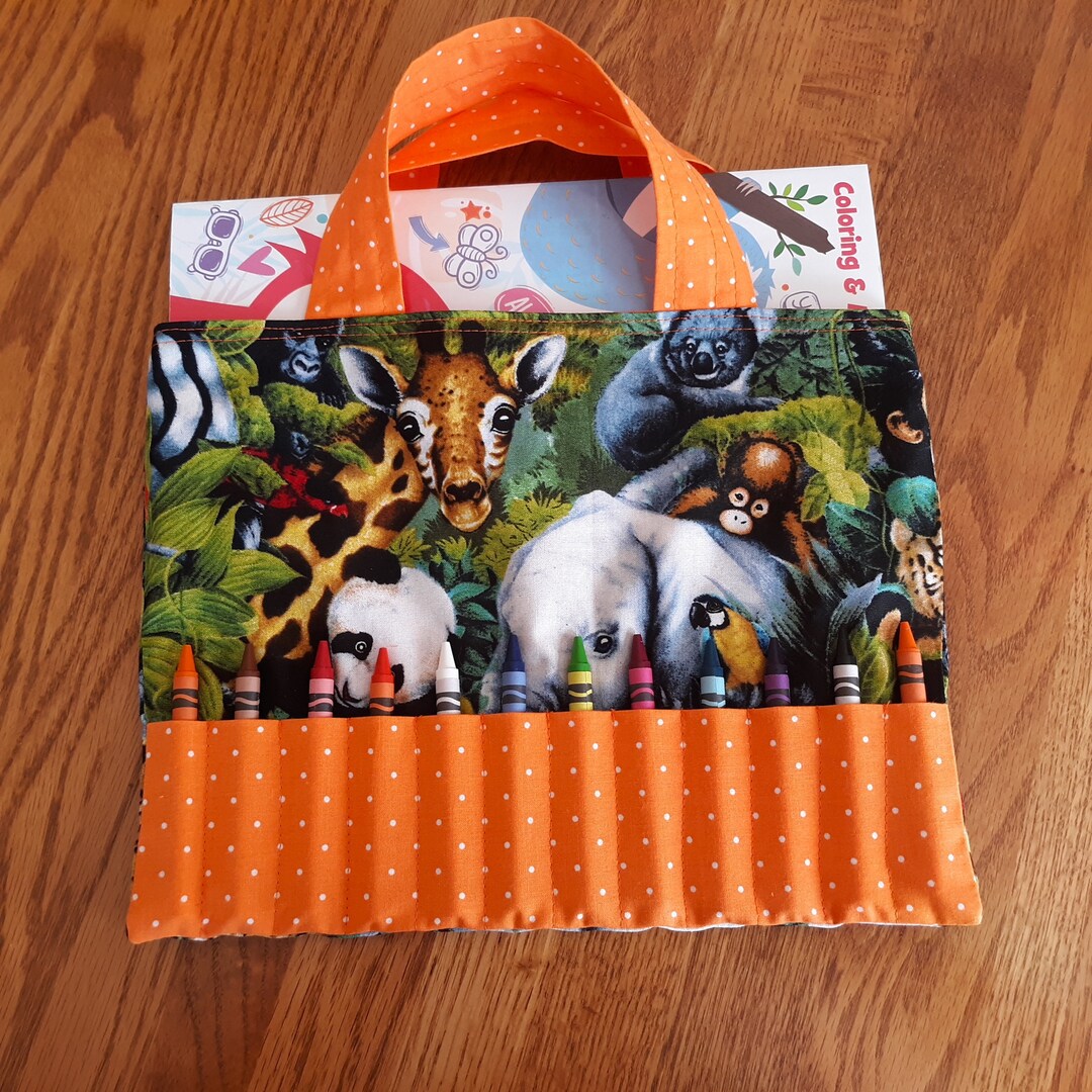 Coloring Book Bag for Crayons, Jungle Orange Bag, Kids Art Tote Bag ...