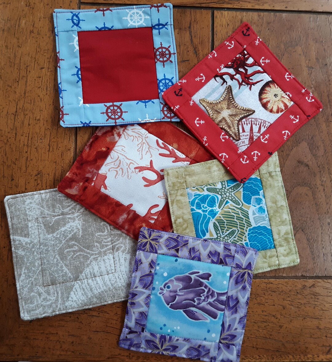 Coastal Theme Coasters With Beach and Nautical Designs on 100% Cotton ...