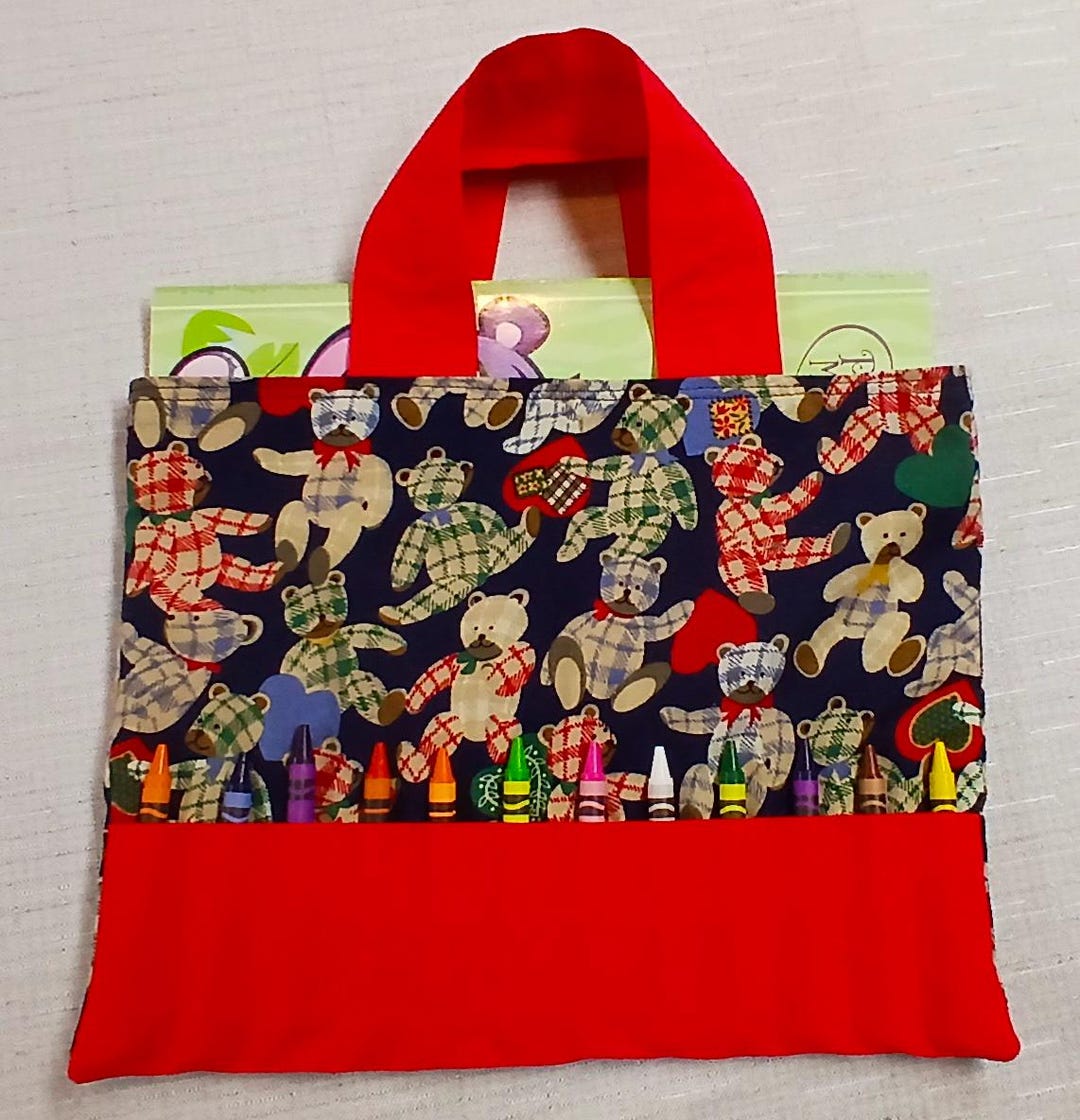 Coloring Bag for Kids, Children's Art Bag, Teddy Bears Blue Red 100% ...