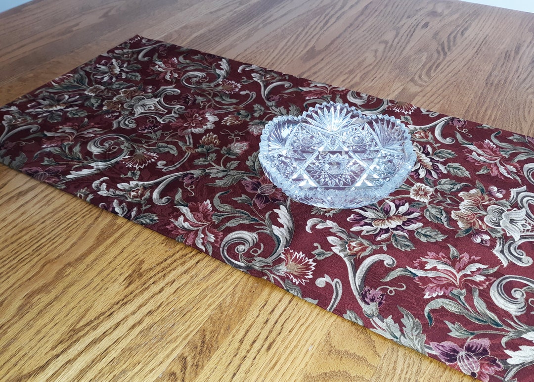 Burgundy Victorian Table Runner 33", Dresser Scarf, 100% Cotton Table ...