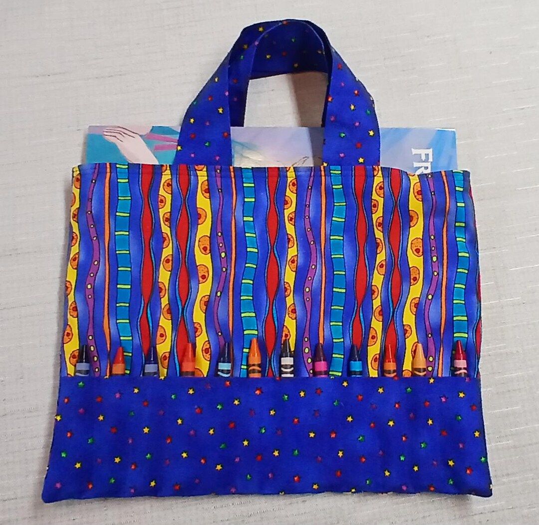 Coloring Bag for Kids, Children's Art Bag, Stripes Blue 100% Cotton ...