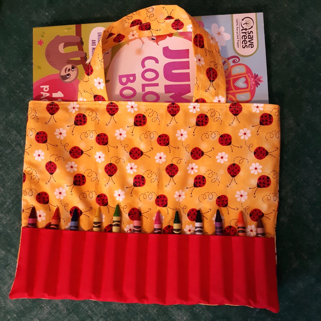 Coloring Book Bag for Crayons, Ladybug Print Travel Tote Bag, Kids Art ...
