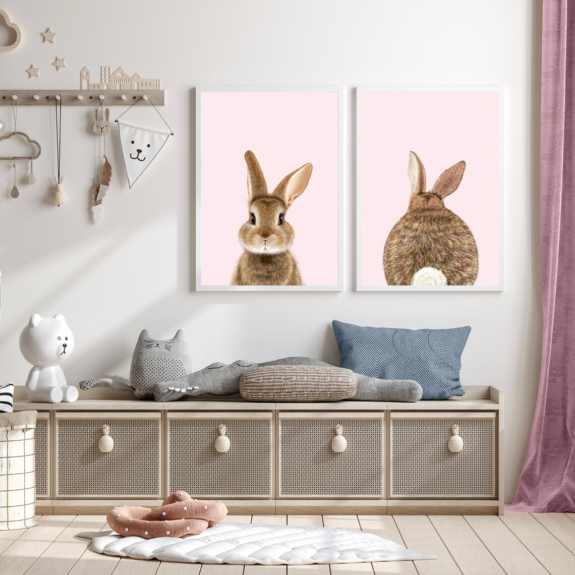 Bunny Rabbit Print Pink Girls Bedroom Decor Printable Wall | Etsy