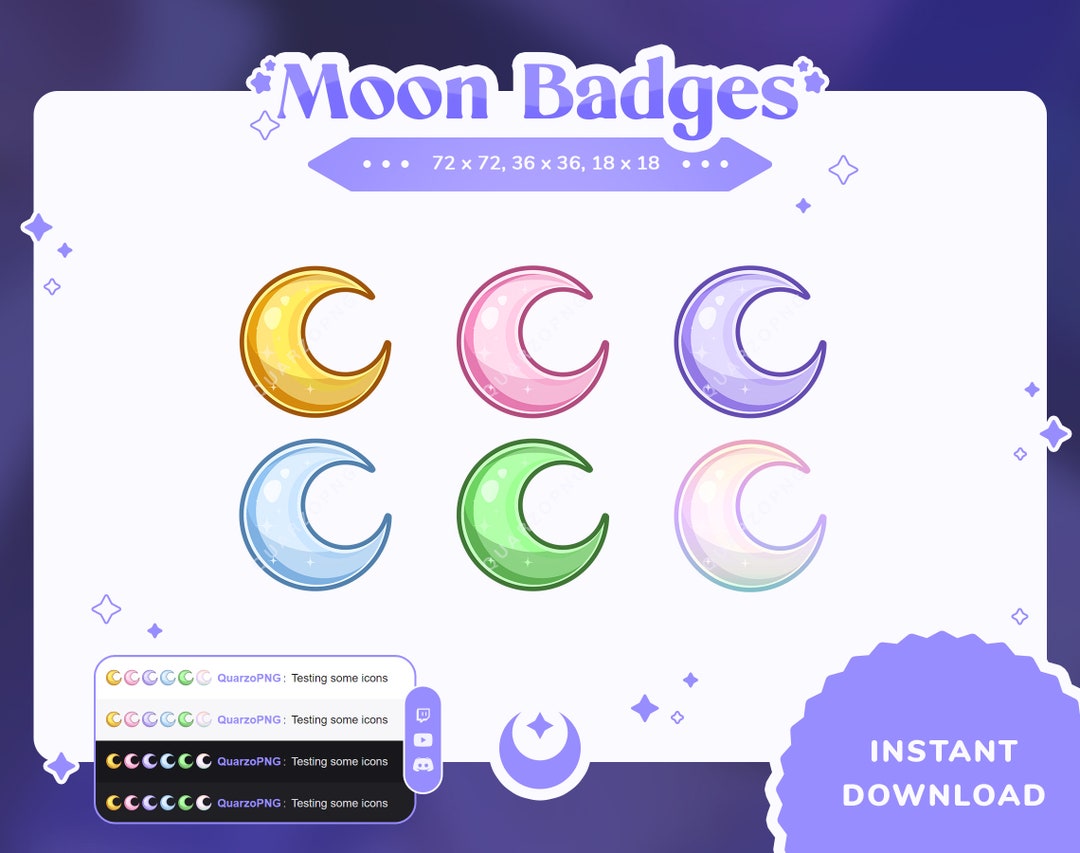 Moon Twitch Sub Badges for Twitch Youtube Discord Crescent Moon Bit Badges for Streamers Twitch ...