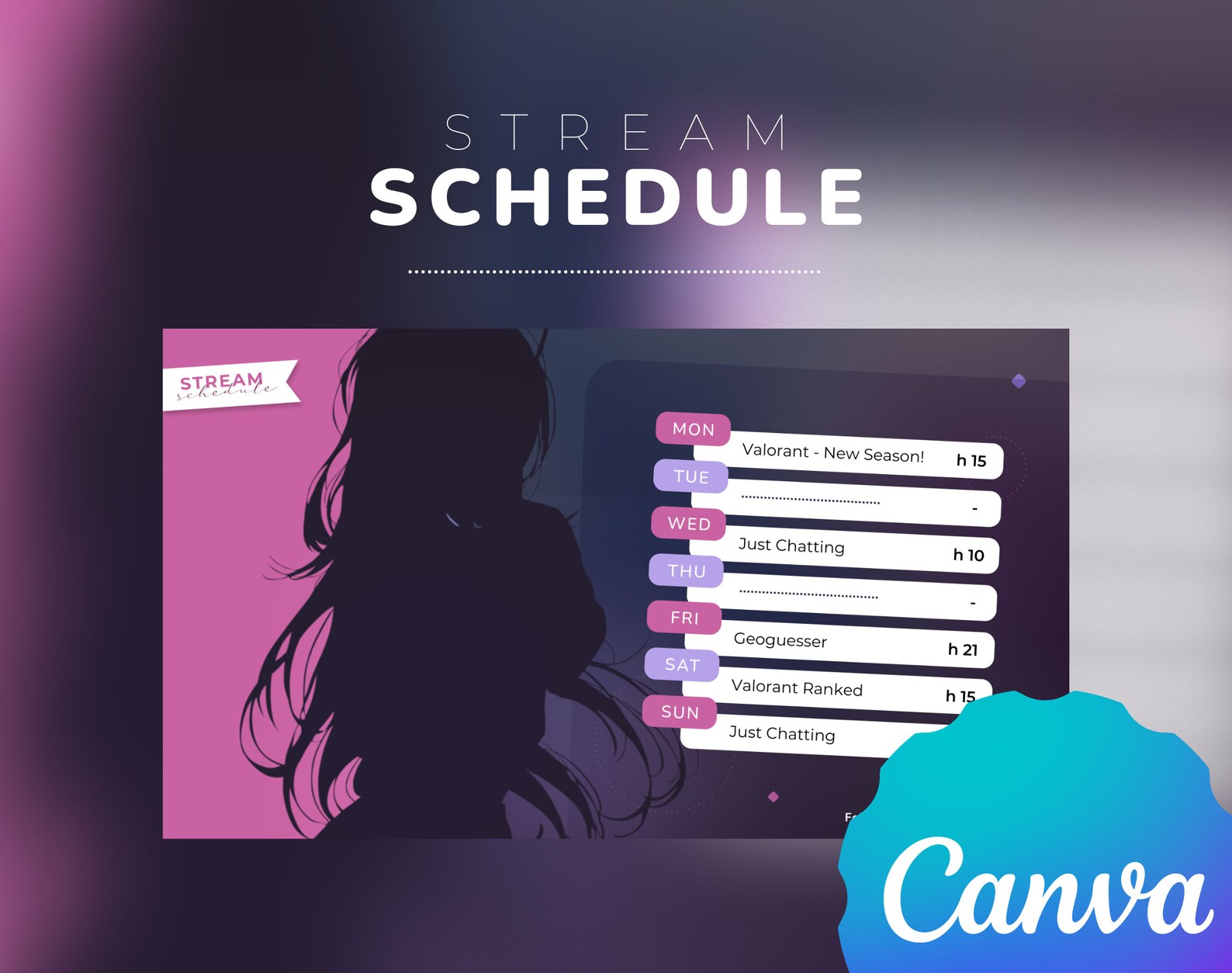 Cute Stream Schedule Template for Streamers Vtuber Streamer Weekly ...