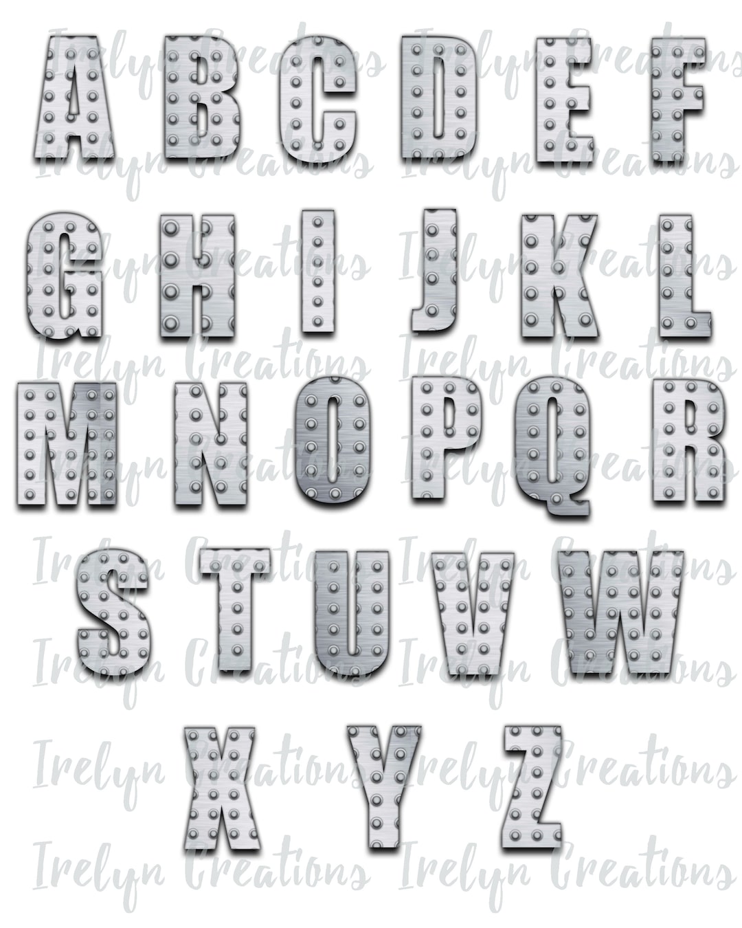 Bold Manly Guy Metal Steal Rivet Alphabet, Font, Letters PNG Instant ...